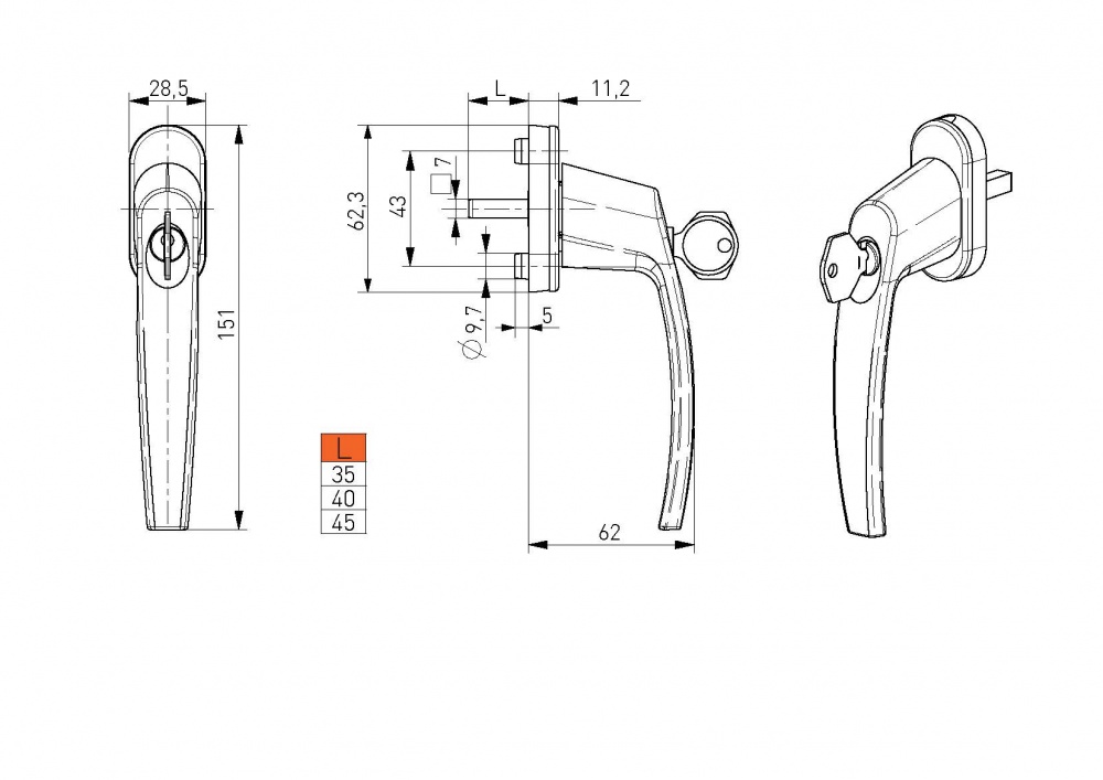 Victory rokturi ar atslēgu Balts RAL 9016, Victory rokturi ar atslēgu ...